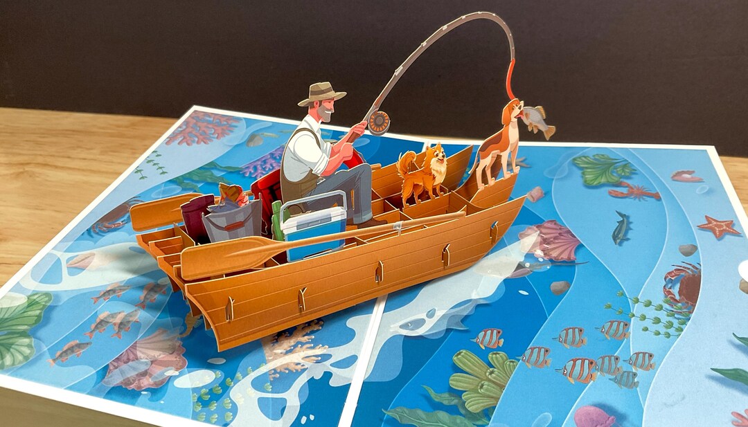 Fishing Card , 3D , Pop up , Men , Dad , Father , Uncle , Birthday ...