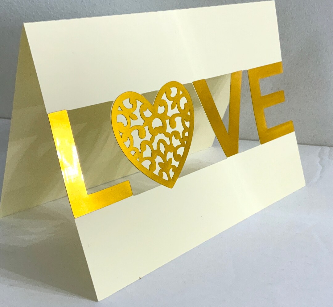 Love Wedding Card , Blank Inside , Heart , Gold Foil , Couples ...