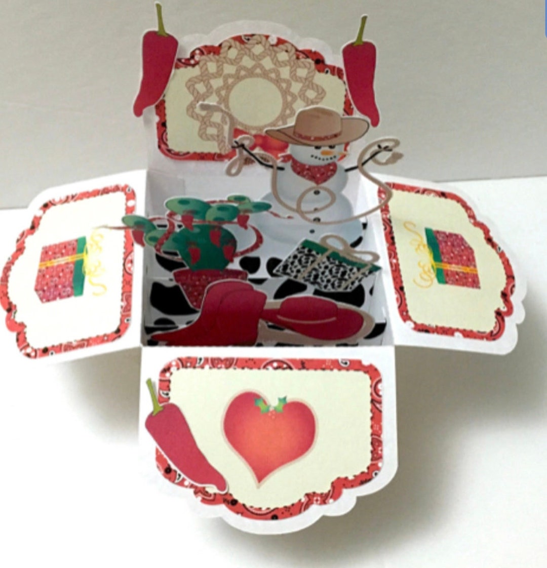 Cowboy Themed Christmas Pop up Card , Holiday , Peppers , Hot , Snowman ...