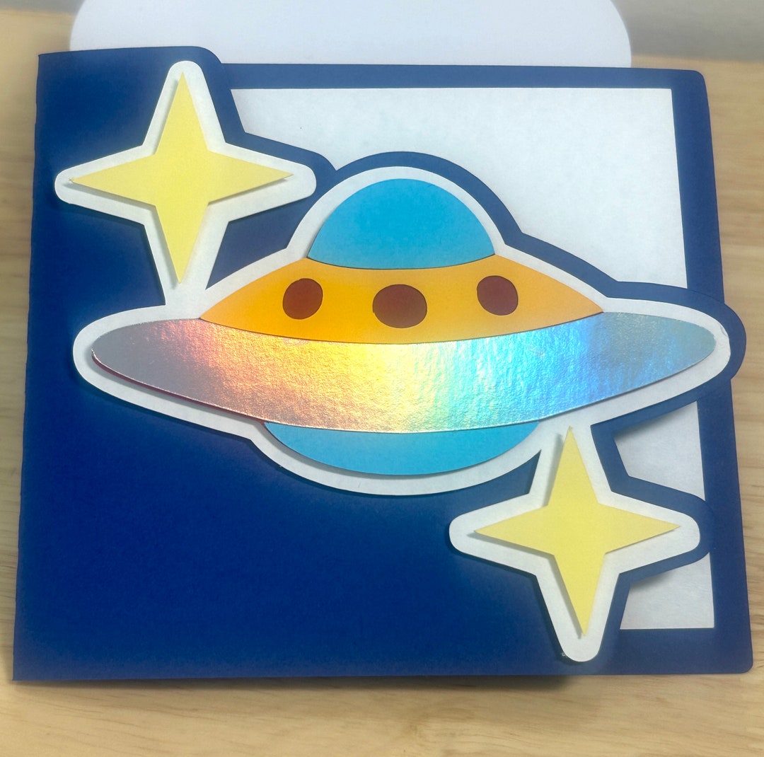 UFO Alien Spaceship Card , Kids , Space , Stars , Fly , Gift , Birthday ...