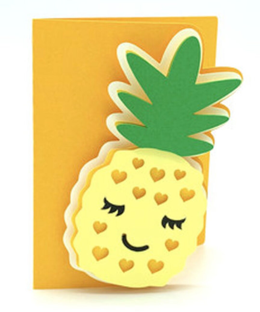 Kawaii Pineapple Card , Blank Inside , Layered , Love , Hearts , Green ...