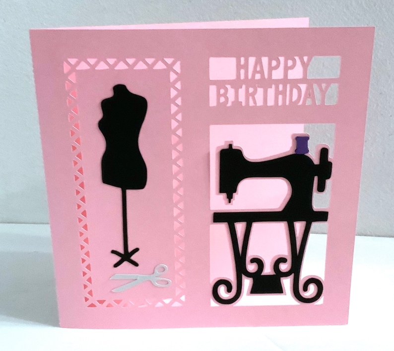 Happy Birthday Sewing Card , Blank Inside , Scissors , Dress Form ...