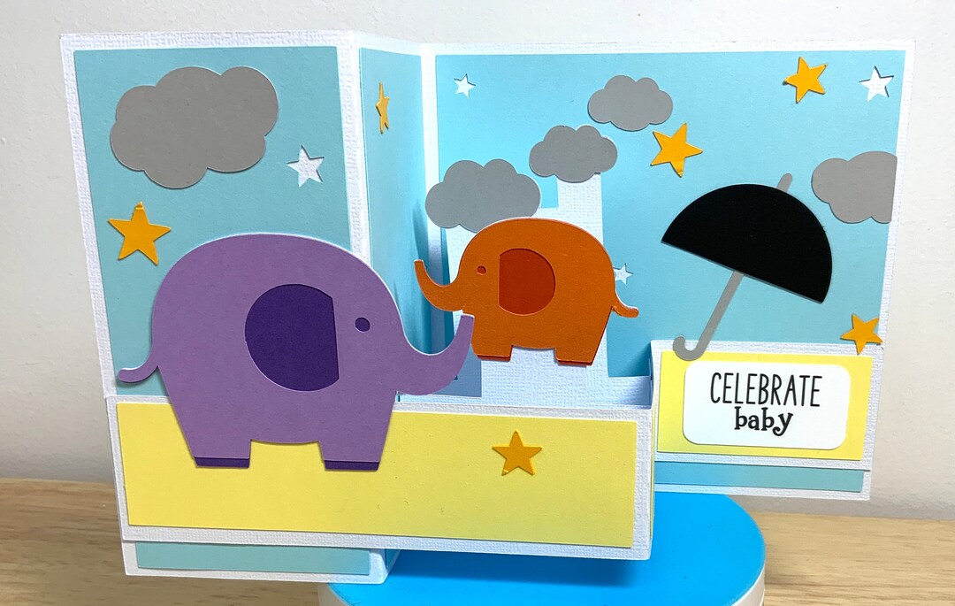 Baby Shower Elephant Pop up Card , Boy , Girl , Stars , Animals ...