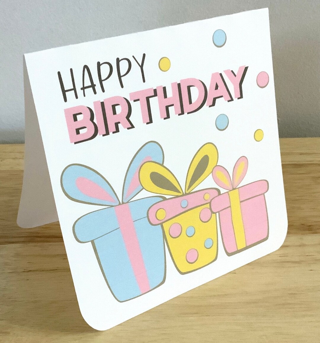 Happy Birthday Card , Printed , Blank Inside , Confetti , Pink , Blue ...