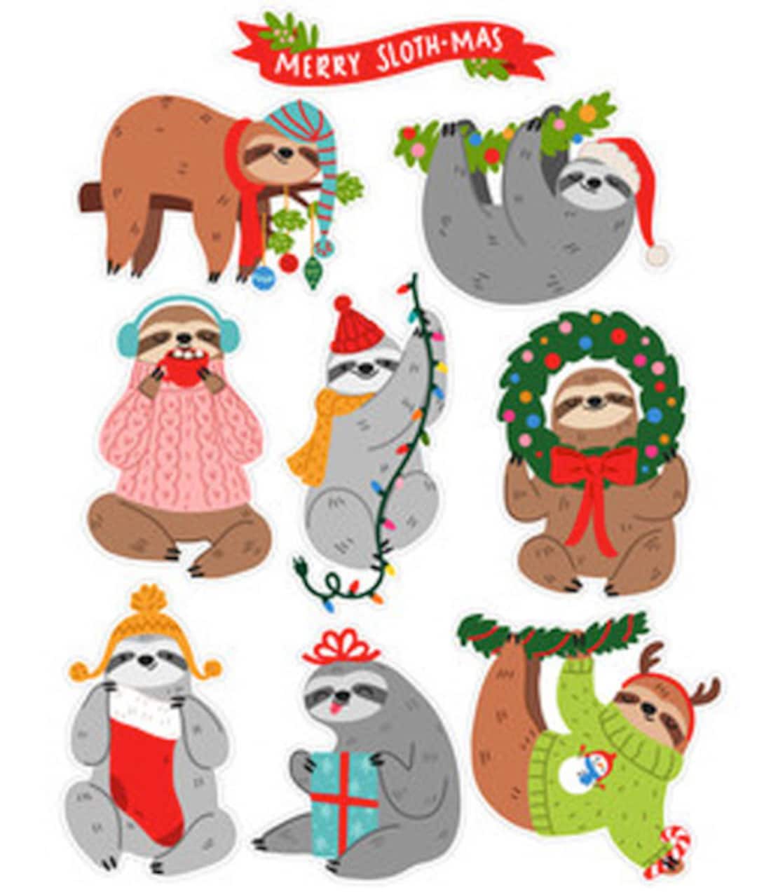 Christmas Sloth Stickers , Winter , Snow , Candy Cane , Holiday , Kids ...