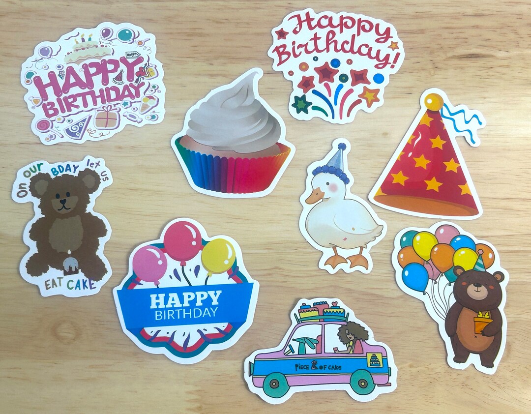 Happy Birthday Vinyl Stickers , Party , Gift , Cake , Balloons , Bear ...