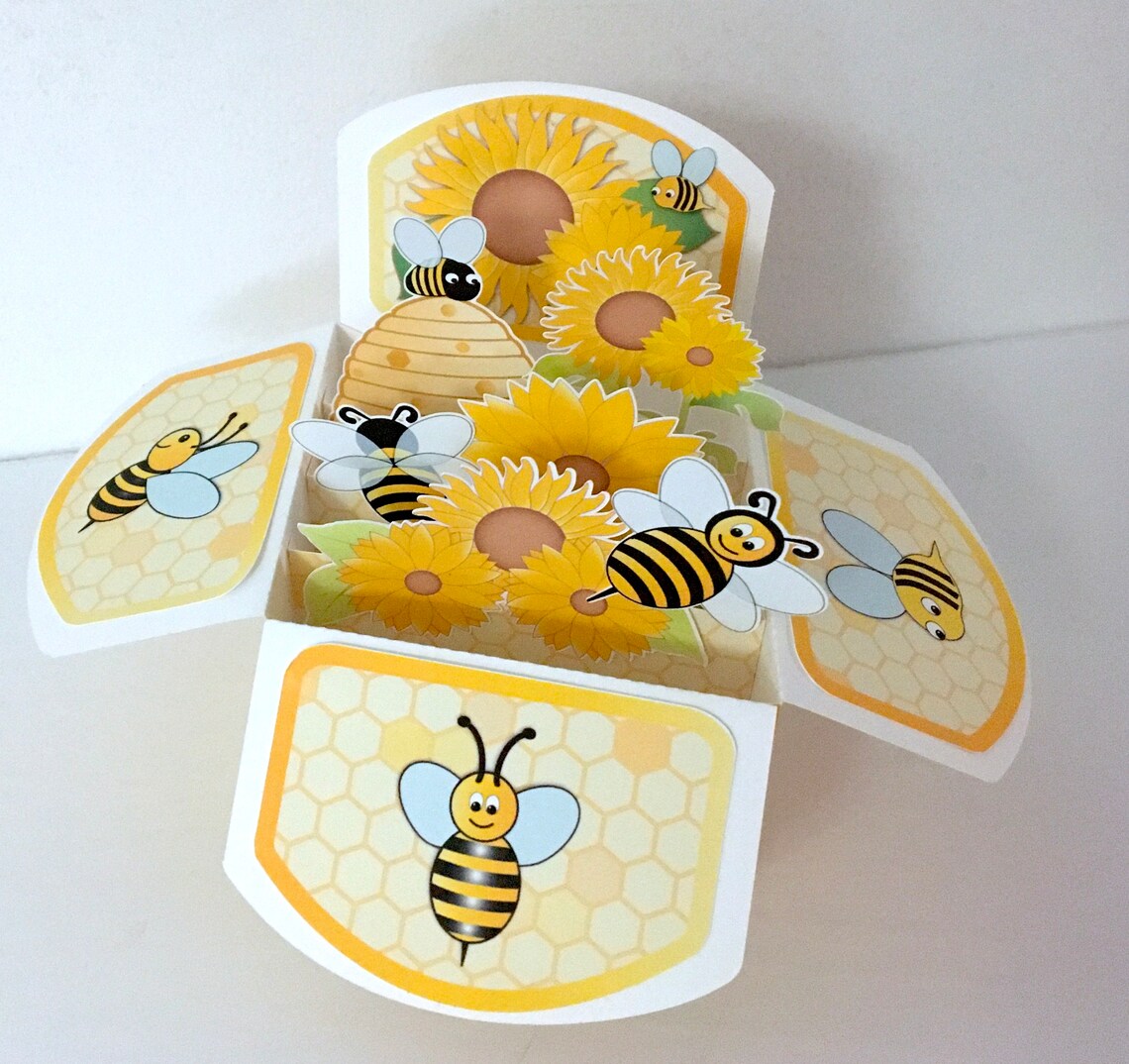 Sweet Bumble Bee Pop up Card , 3D , Sunflowers , Hive , Flowers ...