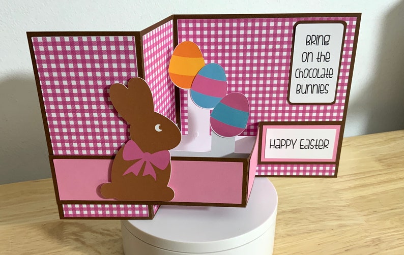 Chocolate Easter Bunny Pop up Card , Blank , Plaid , Blue , Pink ...