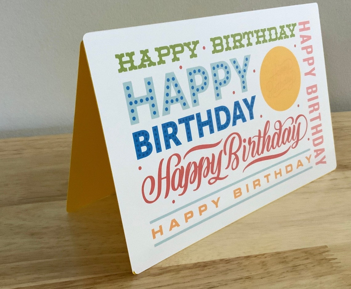 Happy Birthday Card , Blank Inside , Printed , Blue , Red , Yellow ...