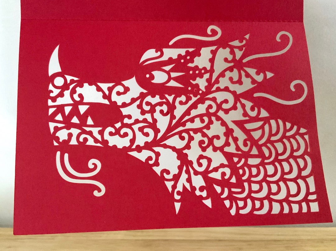 Lucky Chinese Dragon Card , Blank Inside , Papercut , Good Luck ...