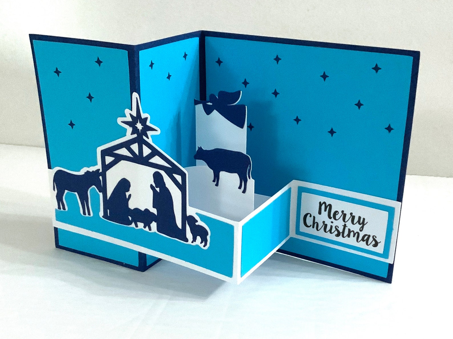 Merry Christmas Nativity Pop up Card Stars Animals Jesus - Etsy
