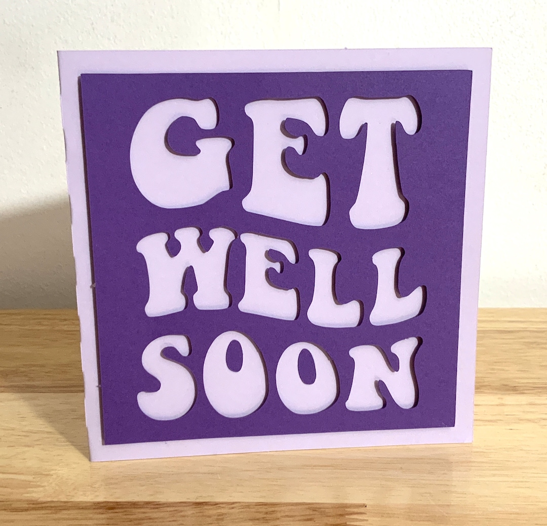 Get Well Soon Card , Blank Inside , Purple , Bubble Letters , Friend ...