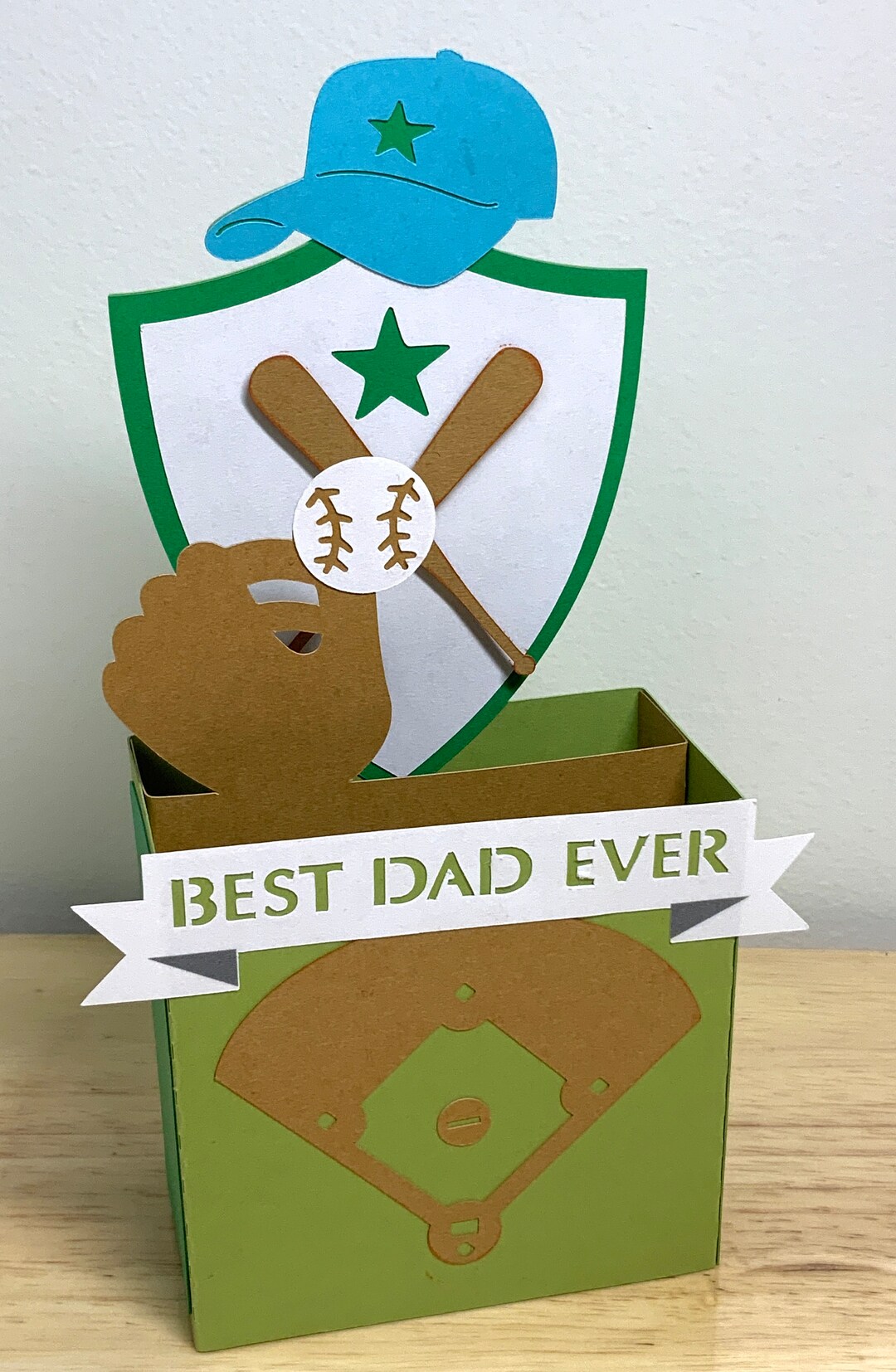 Fathers Day Pop up Card , Dad , Baseball , Bat , Hat , Field , Sports ...
