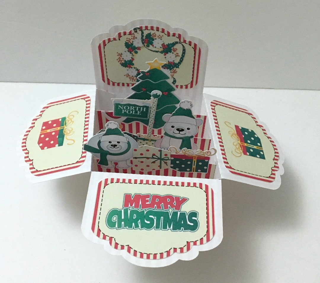 Merry Christmas Pop up Card , Holiday , Tree , Gifts , Polar Bear ...