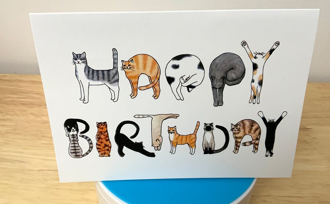 Happy Birthday Cat Card , Blank Inside , Printed , Pet , Fur Baby ...