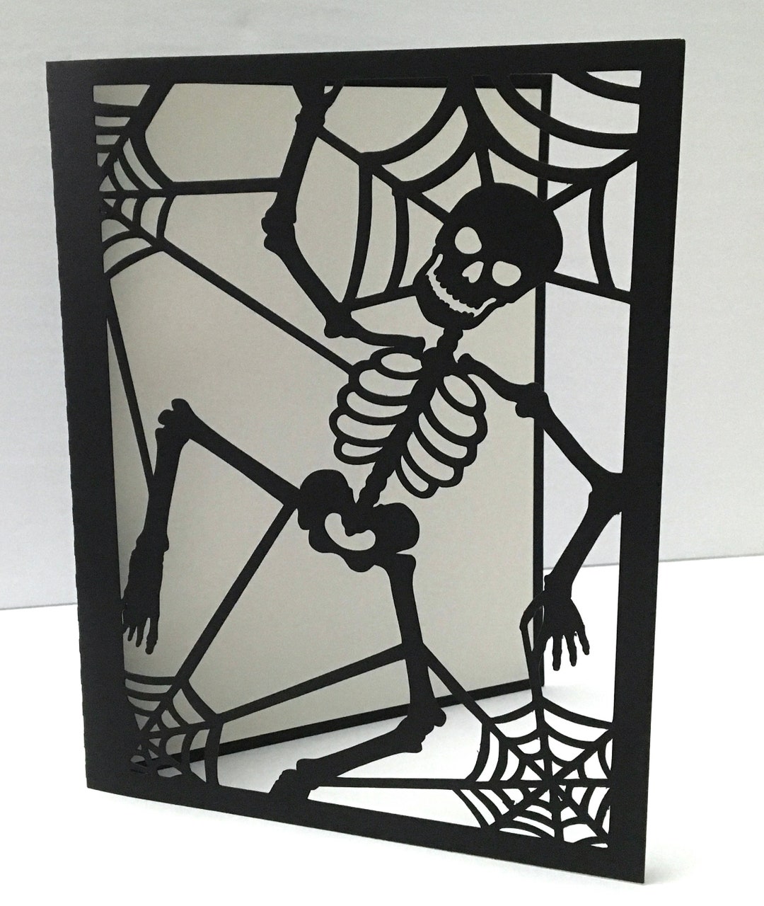 Halloween DANCING SKELETON Card , Blank Inside , Spider Web , Bones ...