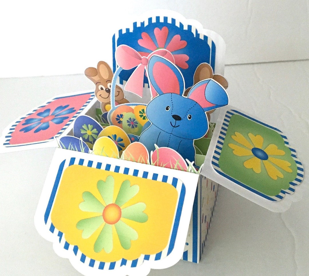 Easter Bunny Pop up Card , Printed , Chocolate , Flowers , Eggs ...