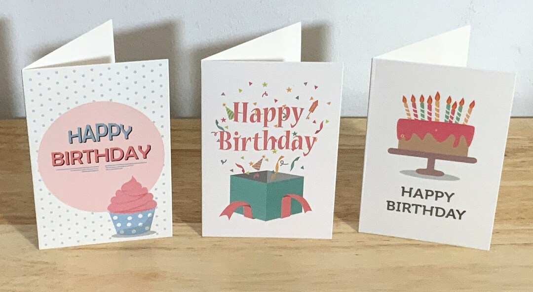Happy Birthday Note Cards , Blank Inside , Balloons , Confetti , Cake ...