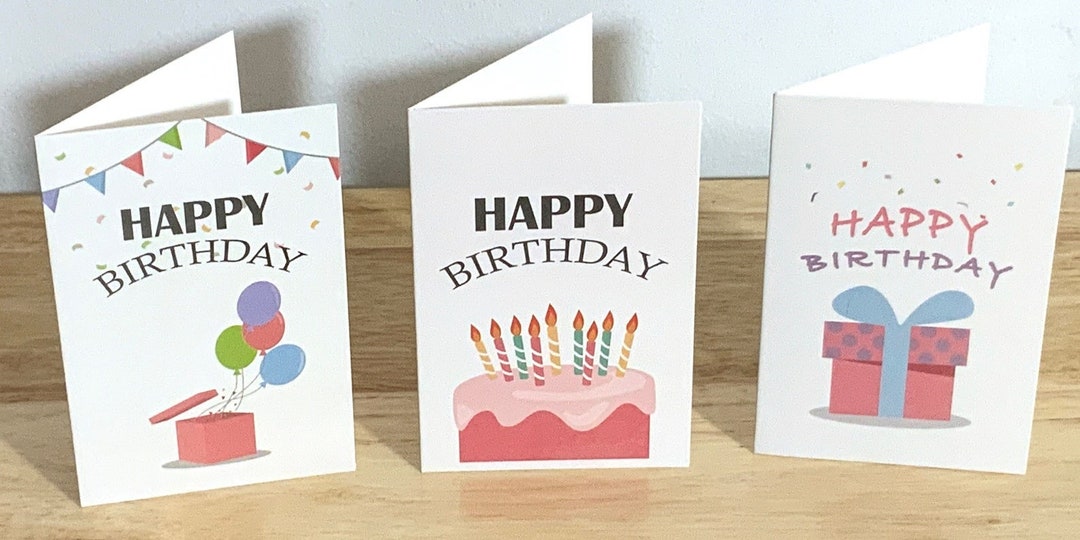 Happy Birthday Note Cards , Blank Inside , Balloons , Confetti , Cake ...