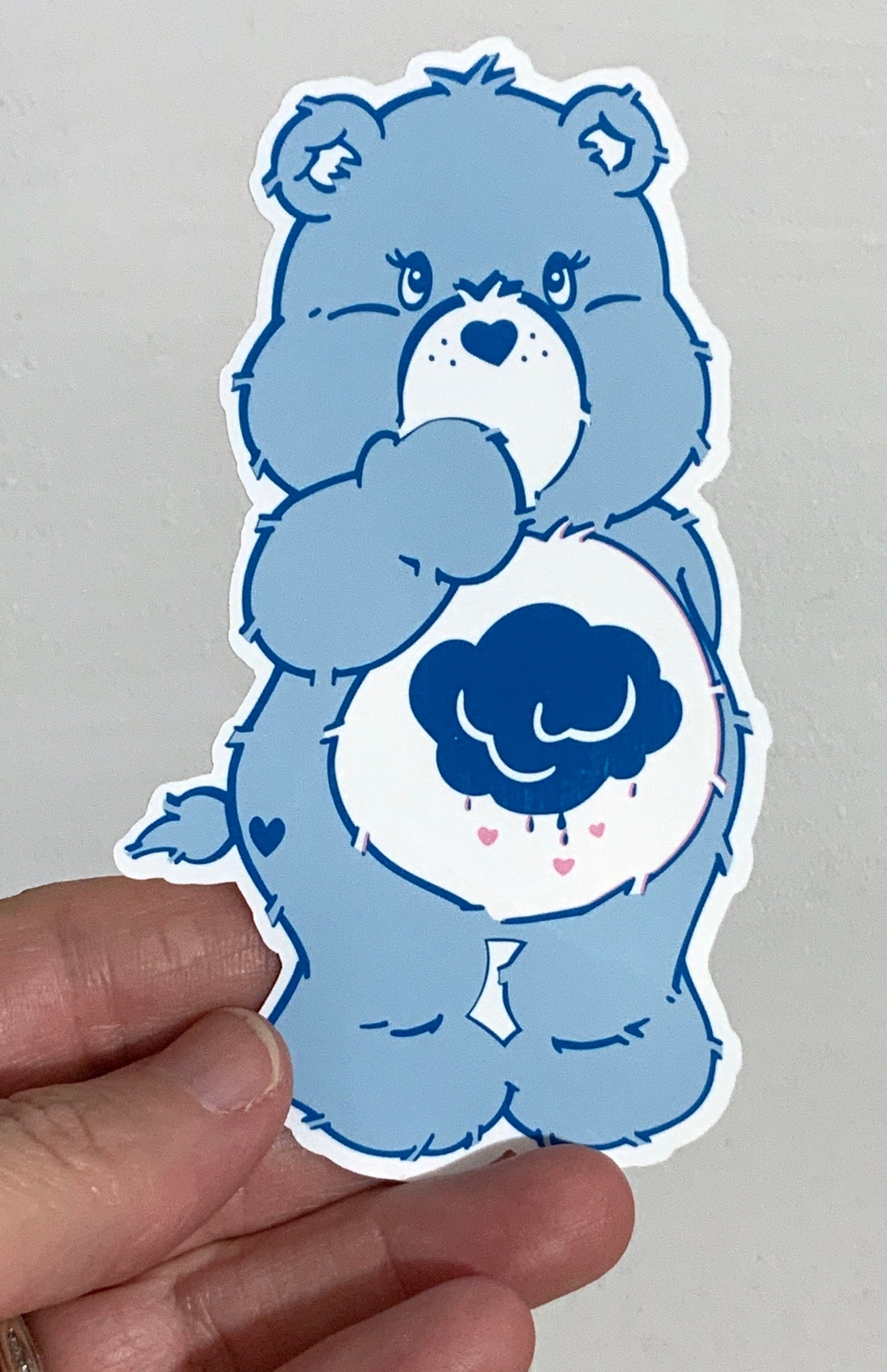 Large Care Bear Sticker , Vinyl , Grumpy , Hearts , Cloud , Blue , Kids ...