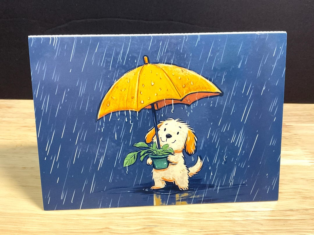 April Showers Dog Card , Umbrella , Rain , Spring , Plant , Grow , Bark ...