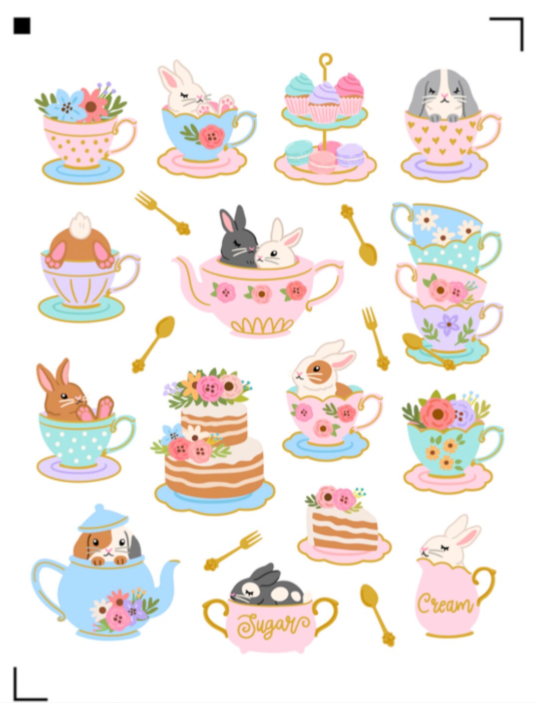 Bunny Tea Party Stickers , Easter , Sugar , Cream , Teapot , Spoons ...