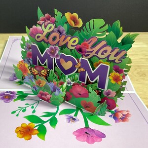 Love You Mom Pop up Card , Flowers , Garden , Beautiful , Mothers Day ...