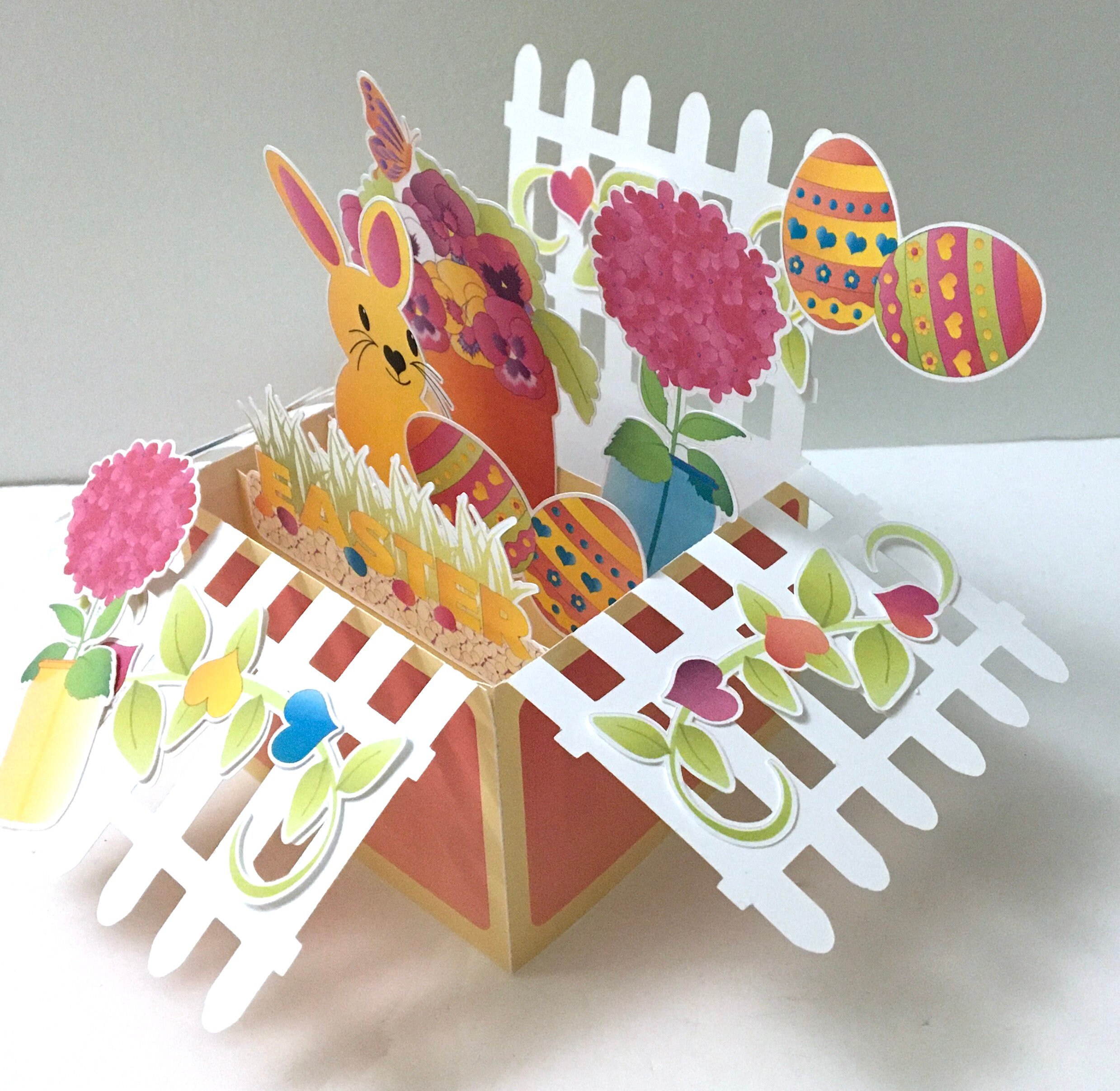 Easter Bunny Pop up Box Card , Blank Inside , Printed , Flowers , Eggs ...