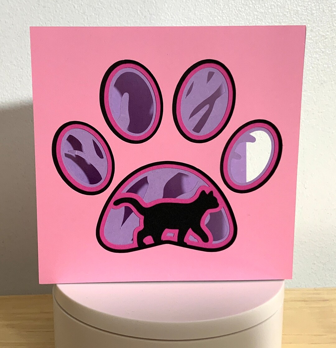 Kitty Cat Paw Layered Card , Blank Inside , Pink , Purple , Black ...