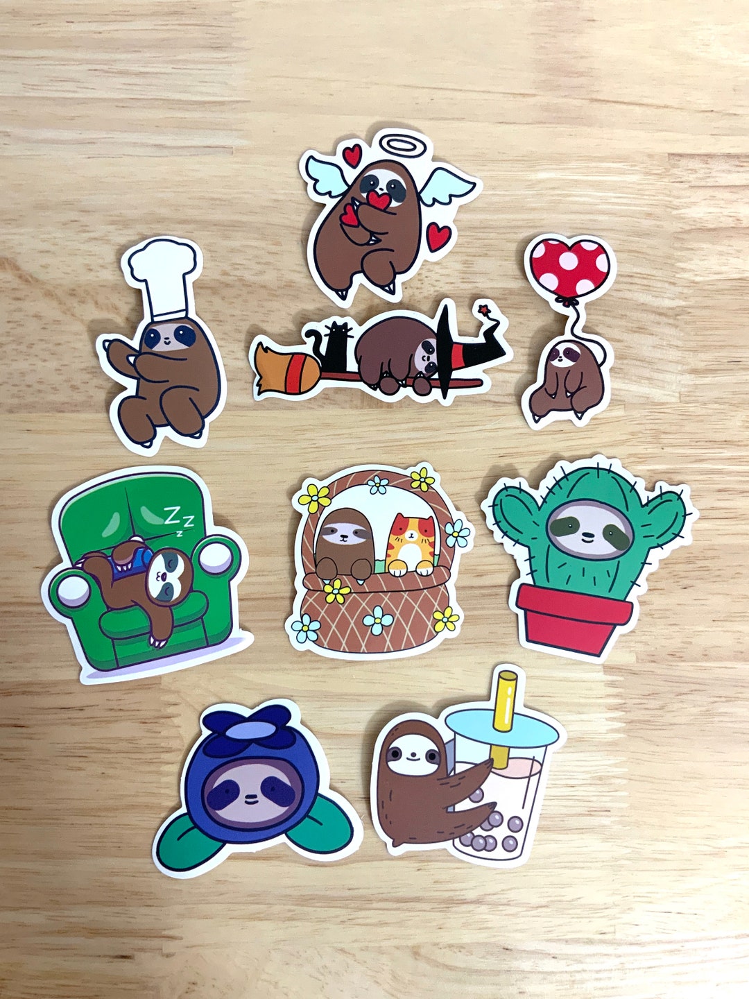 Sloth Vinyl Stickers , Balloon , Cactus , Plant , Witch , Cat , Basket ...