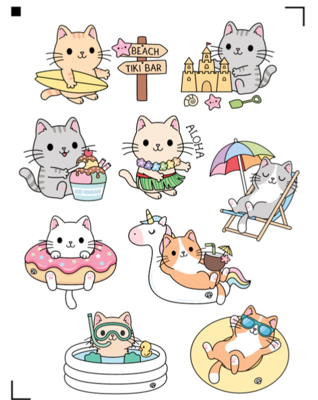 Kitty Beach Stickers , Cute , Tropical , Pool , Floaty , Sand , Play ...