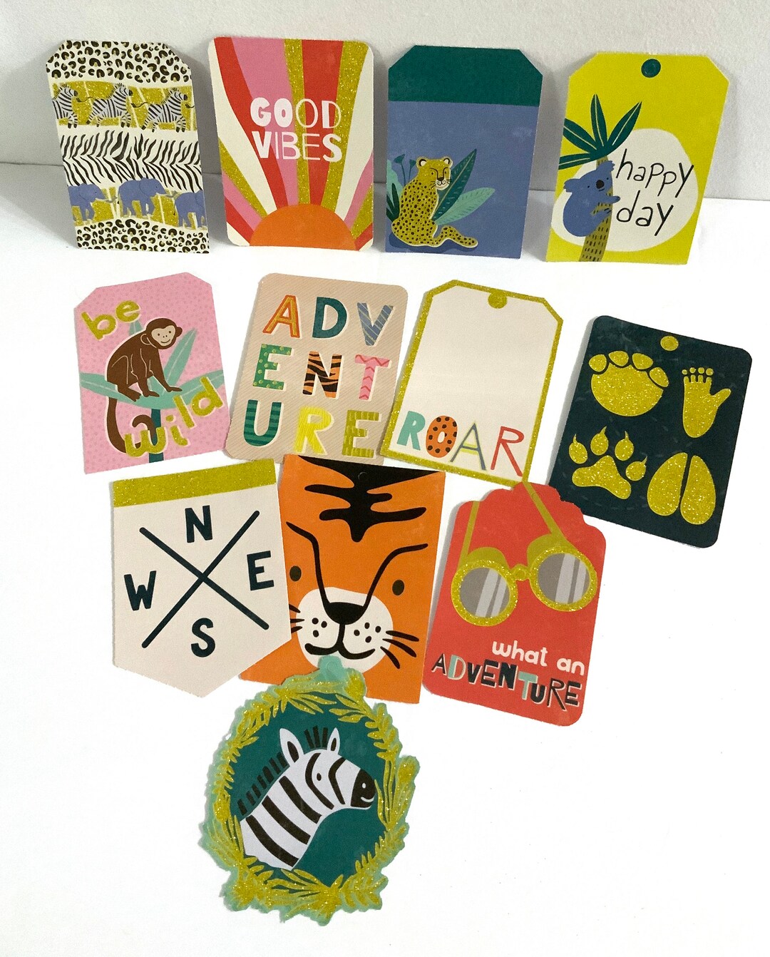 Gift Tags , Animals , Zoo , Monkey , Gold Glitter , Tiger ...