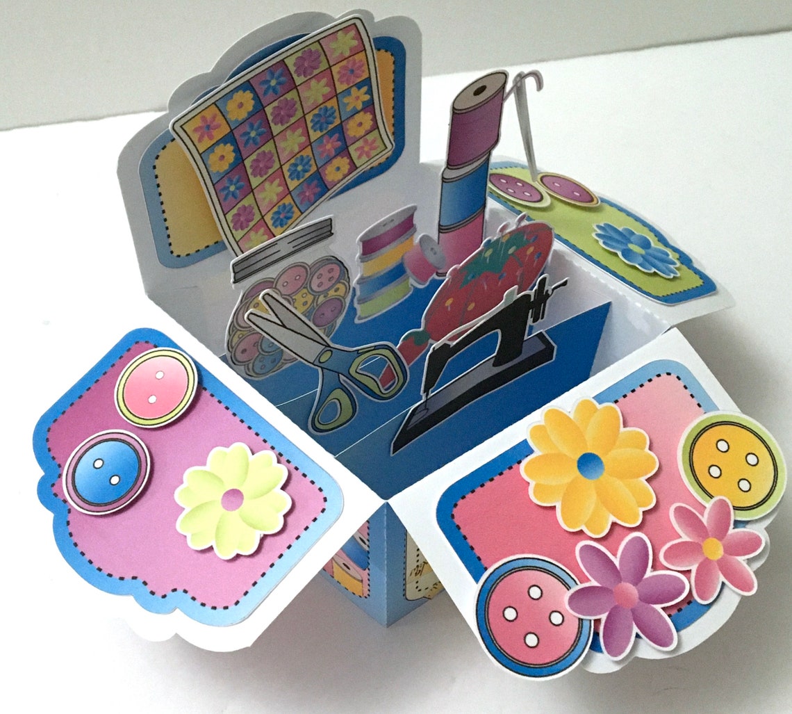 Sewing Pop up Box Card , Blank Inside , Spool , Bobbin , Thread ...