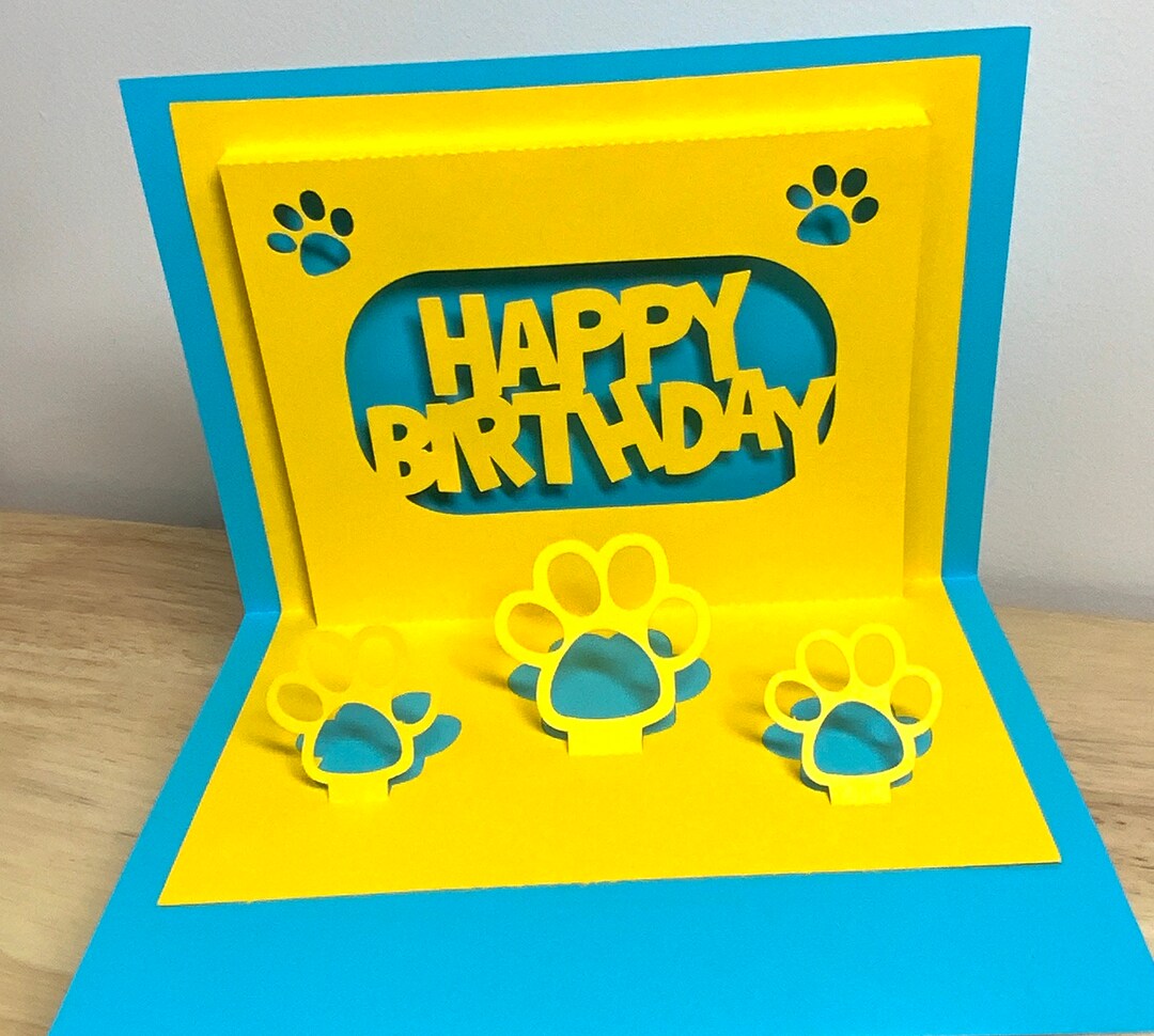 Pet Birthday Card , Paw Prints , Cat , Dog , Puppy , Kitten , Animals ...