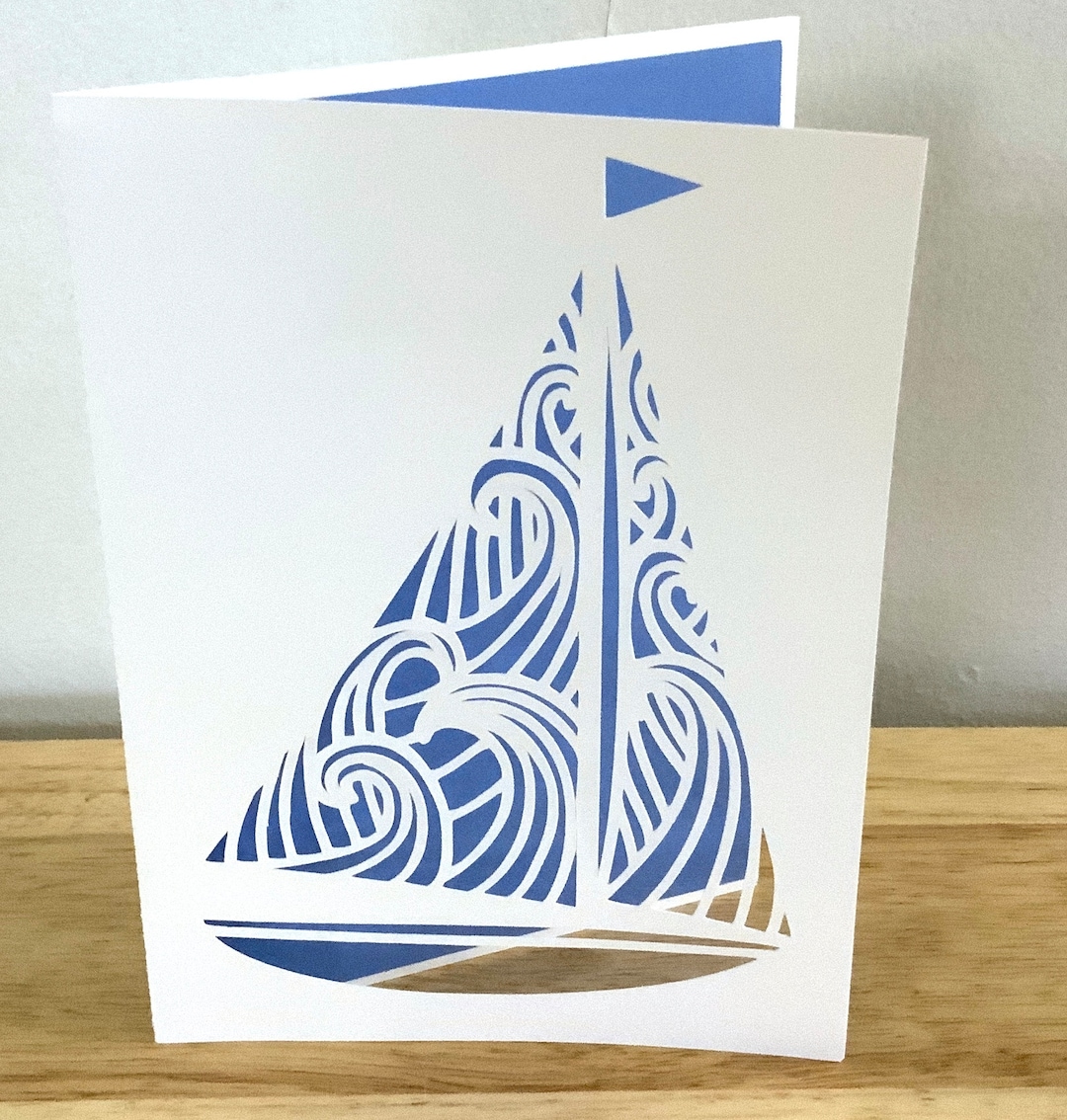 Sail Boat With Waves Card Blank Inside Papercut Men - Etsy