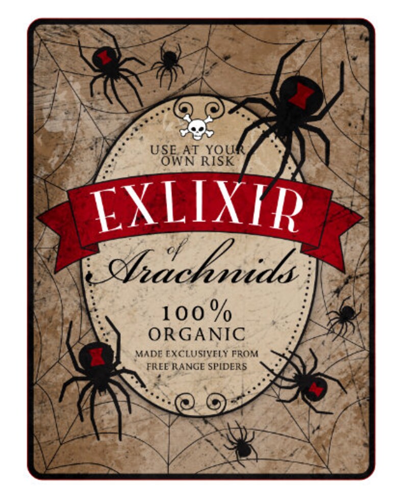 Halloween Bottle Label Stickers Set of 5 , Spider , Potions , Vampire ...