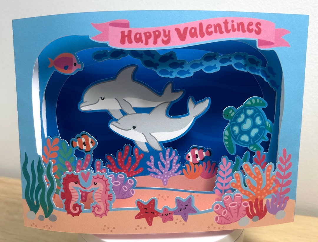 3D Pop up Dolphin Valentine Card , Seahorse , Love , Hearts , Kids ...