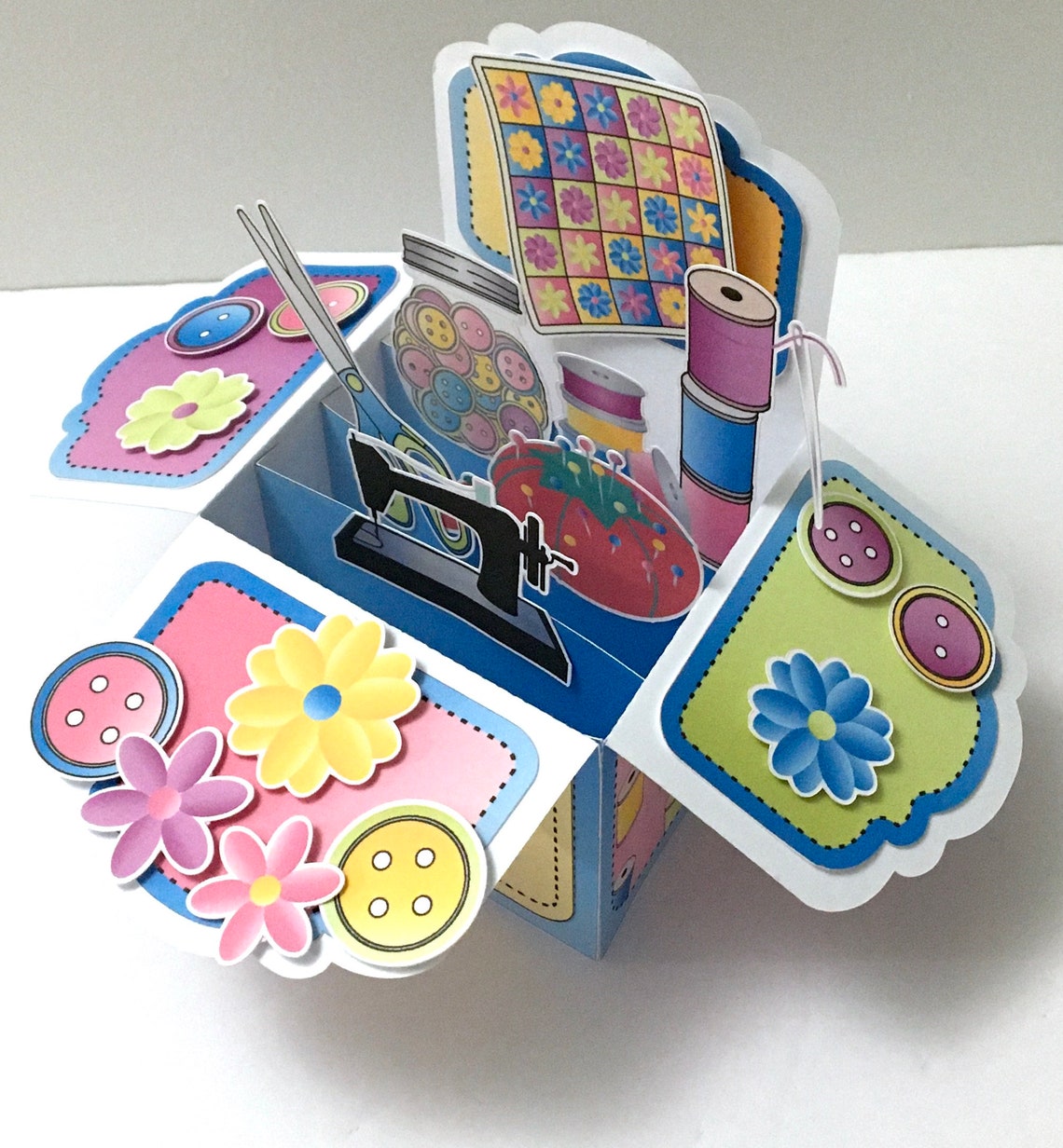 Sewing Pop up Box Card , Blank Inside , Spool , Bobbin , Thread ...
