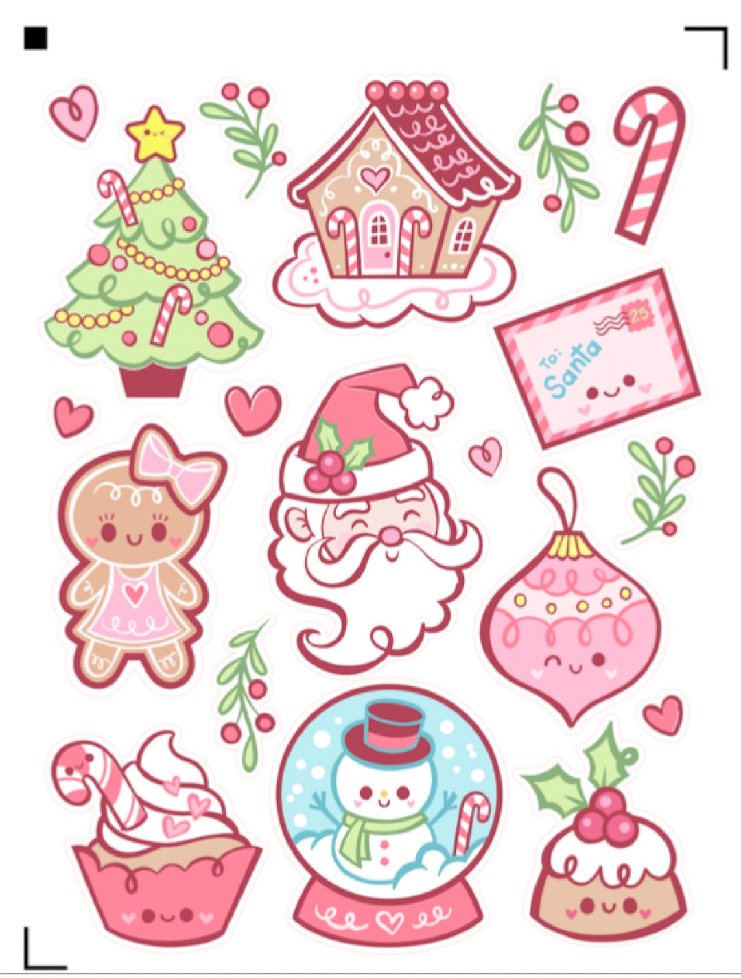 Christmas Stickers , Pink , Santa , Gingerbread , Mail , Hohoho, Holly ...