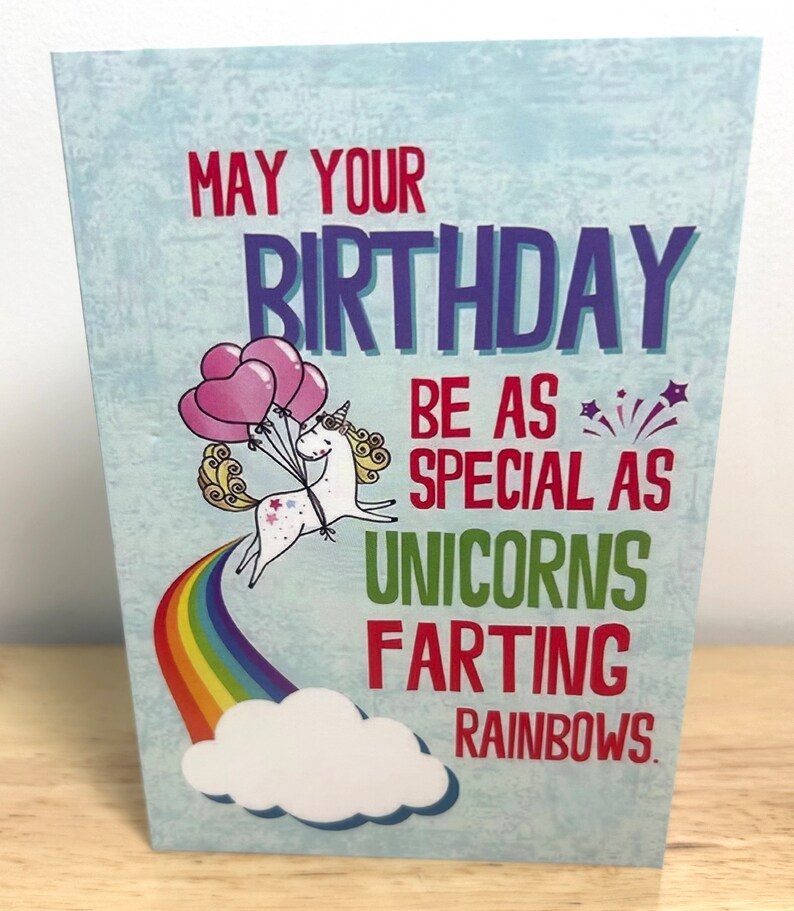 Unicorn Birthday Card , Farts , Balloons , Stars , Special , Funny ...