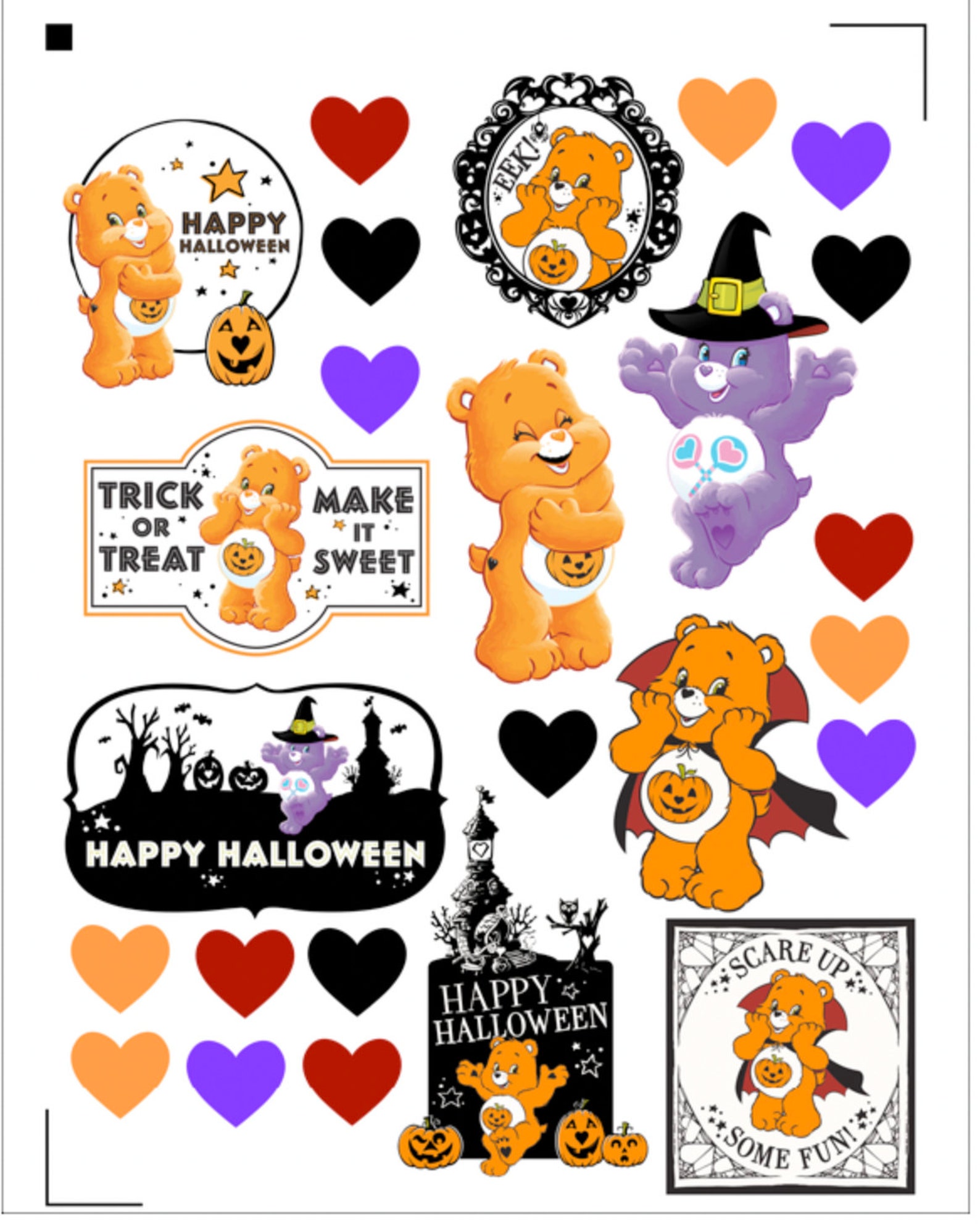 Care Bear Halloween Stickers Pumpkin Witch Vampire | Etsy