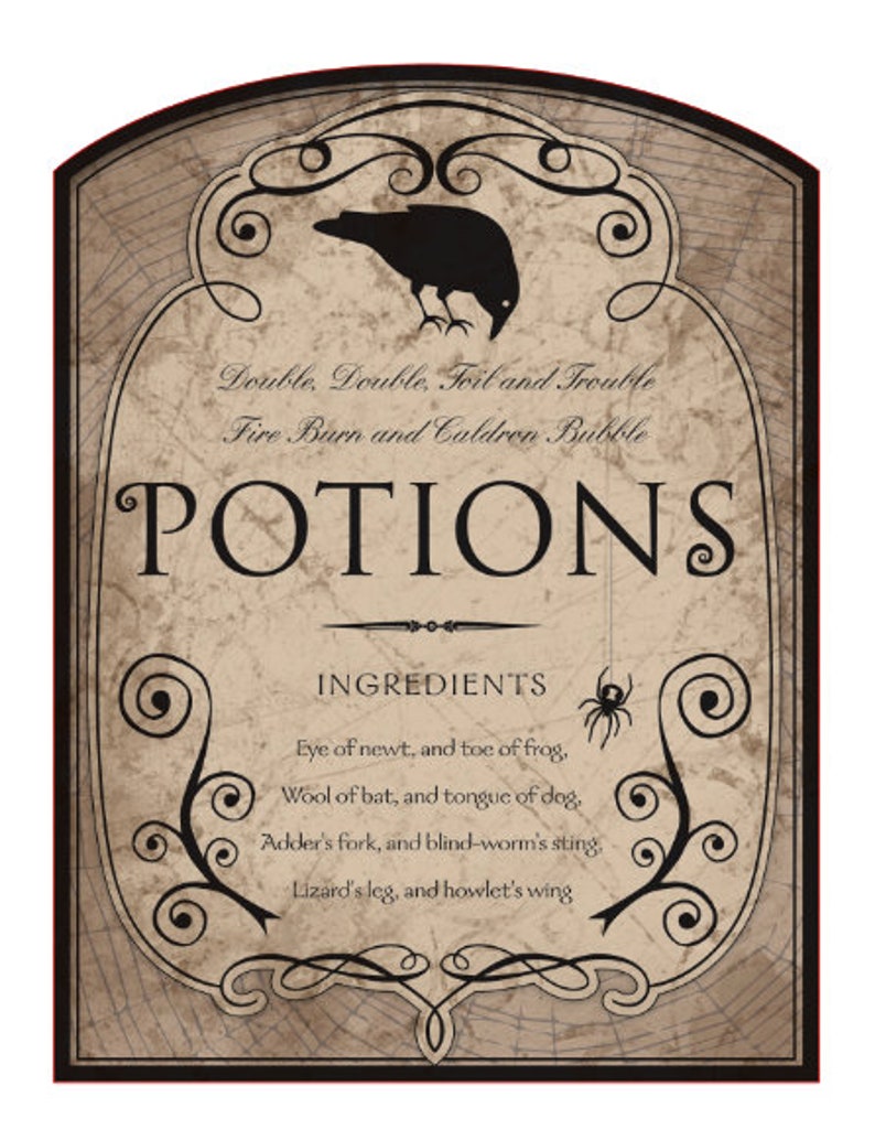 Halloween Bottle Label Stickers Set of 5 , Spider , Potions , Vampire ...