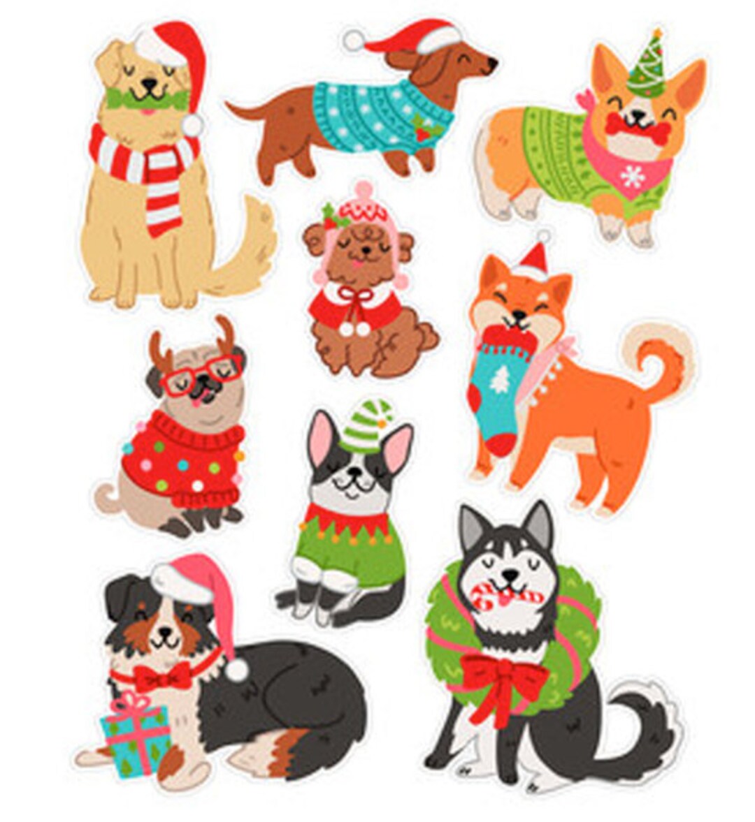 Christmas Dog Stickers , Best Friend , Breeds , Holiday , Gift , Kids ...