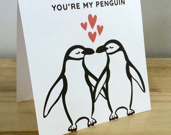 Penguin Valentines Card / Personalised Romantic Valentine's Day Card ...