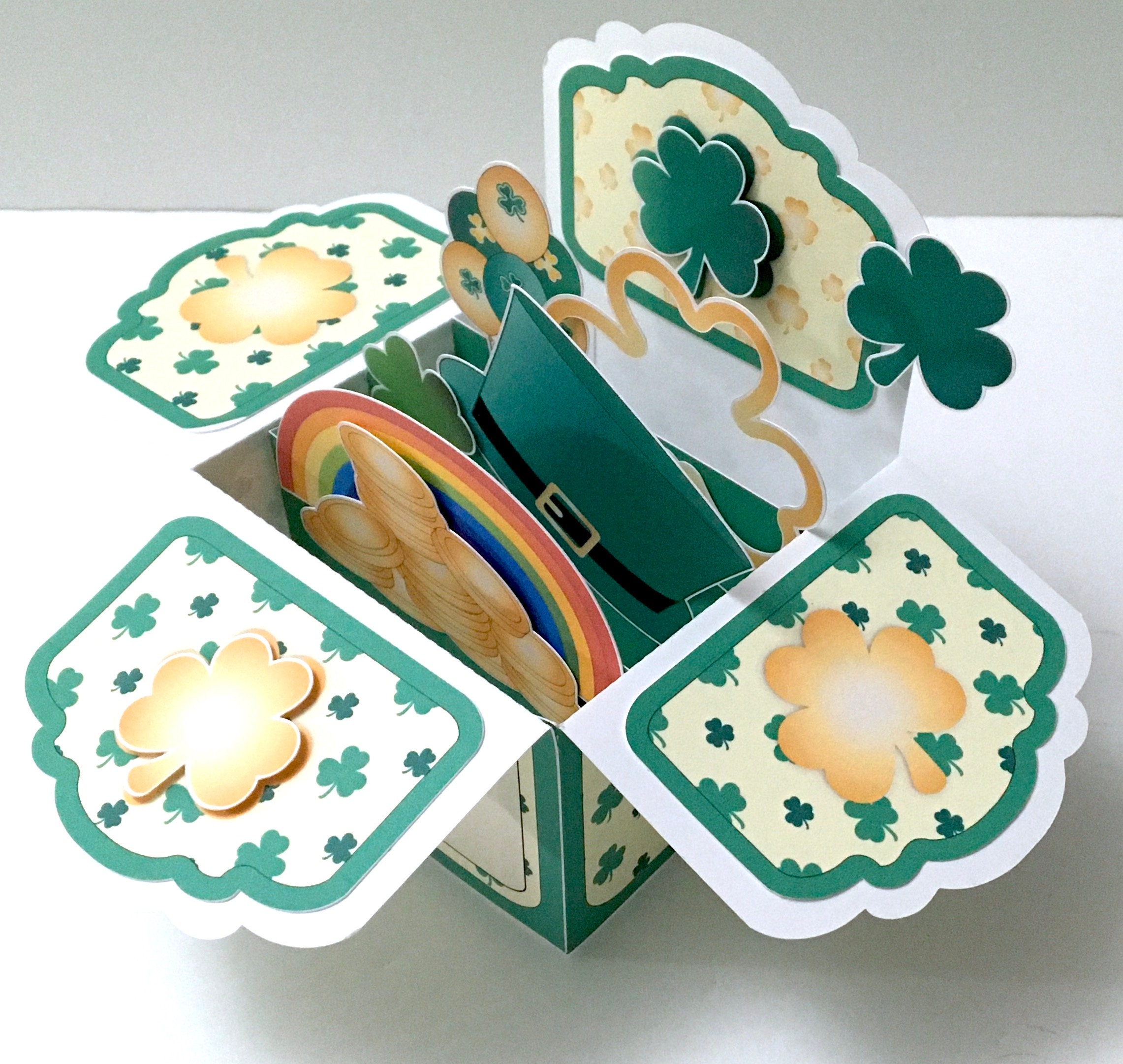 St Patricks Day Pop up Box Card Rainbow Gold Hat | Etsy