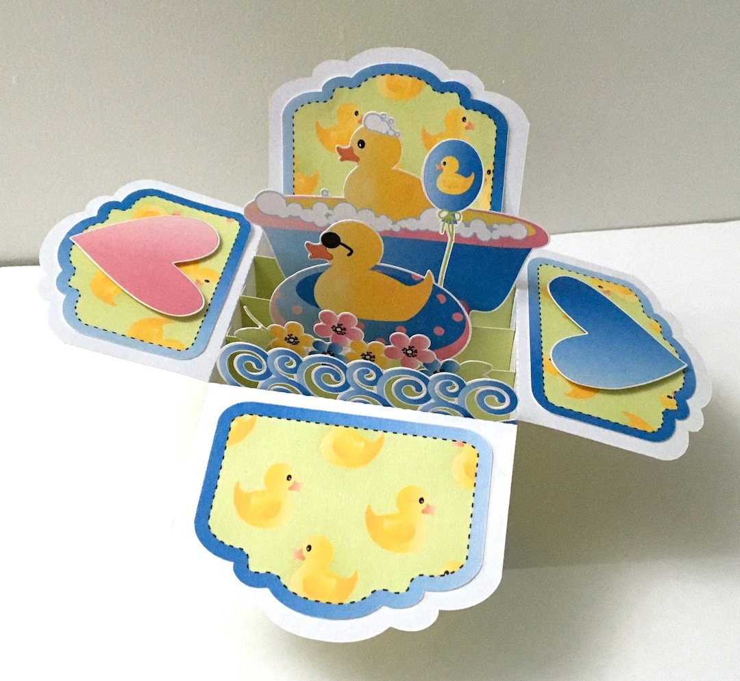 Rubber Duck Pop up Box Card , Blank , Balloon , Tub , Bath , Flowers ...
