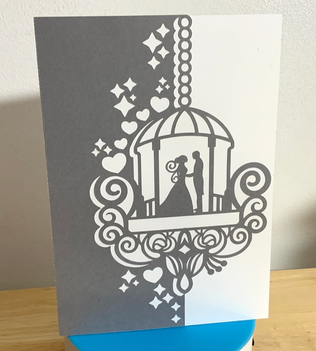 Wedding Lamp Card , Bride Groom , Vows , Blank Inside , Hearts , Stars ...