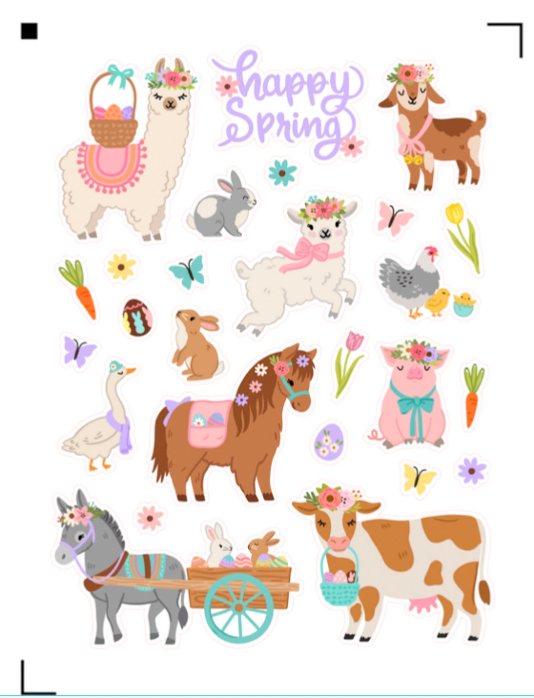 Easter Farm Animal Stickers , , Pig , Horse , Lamb , Flowers , Spring ...