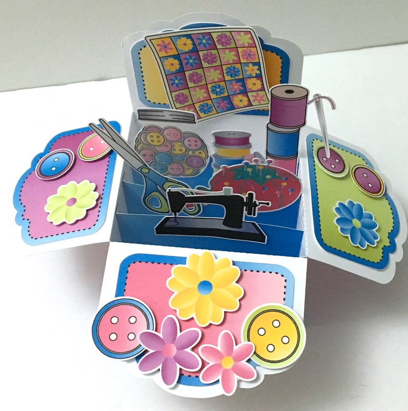 Sewing Pop up Box Card , Blank Inside , Spool , Bobbin , Thread ...