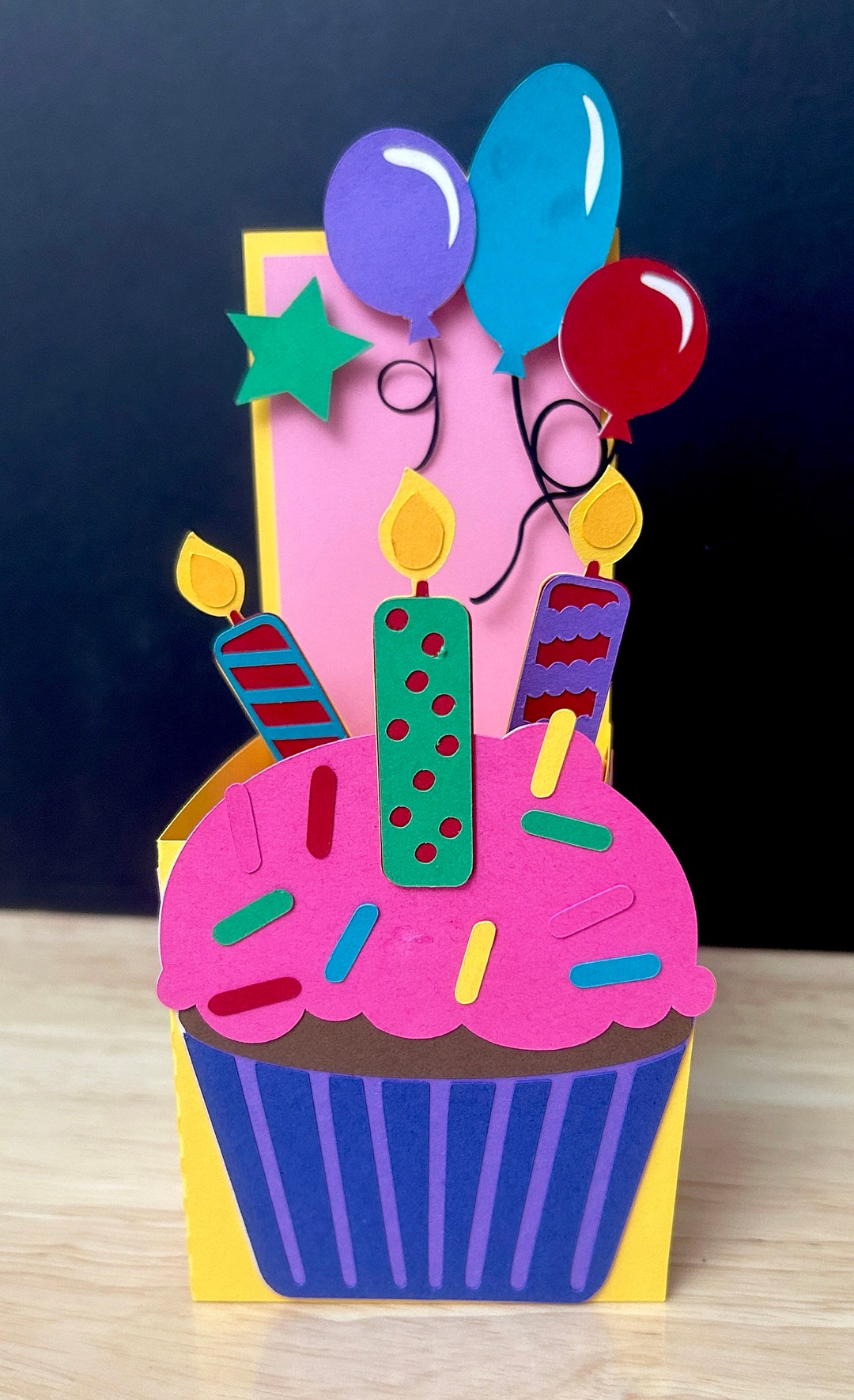 Pop up Birthday Cupcake Card , Balloons , Sprinkles , Cake , Frosting ...